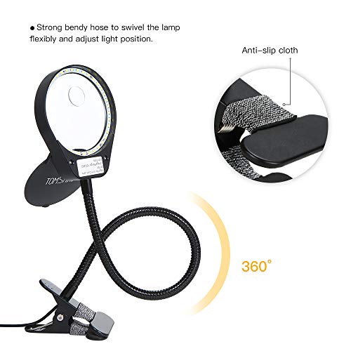 Magnifying Glass Lamp 3X 10X,Stepless Dimmable LED Magnifying Lamp with Dust Cover Metal Clamp,Adjustable LED Magnifier with Light and Stand for Crafts Reading Workbench Close Work