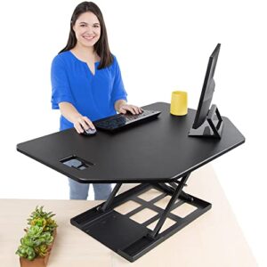 stand steady x-elite pro | premier corner standing desk converter | extra large 40 inch sit to stand desk | fully assembled | height adjustable desk converter for cubicles and l-shaped desks (black)