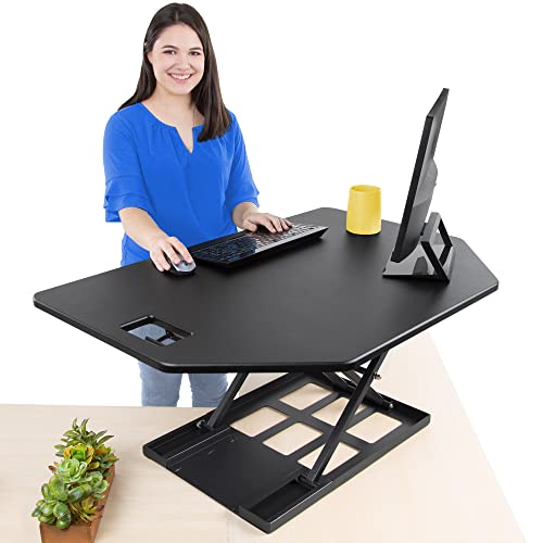 Stand Steady X-Elite Pro | Premier Corner Standing Desk Converter | Extra Large 40 Inch Sit to Stand Desk | Fully Assembled | Height Adjustable Desk Converter for Cubicles and L-Shaped Desks (Black)