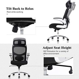 Big and Tall Office Chair 500lbs Wide Seat Executive Desk Chair with Lumbar Support Flip UP Arms Headrest High Back Computer Chair Ergonomic Mesh Chair for Heavy People, Black