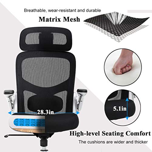 Big and Tall Office Chair 500lbs Wide Seat Executive Desk Chair with Lumbar Support Flip UP Arms Headrest High Back Computer Chair Ergonomic Mesh Chair for Heavy People, Black