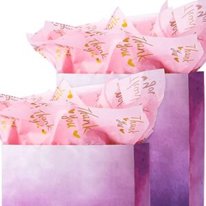 MR FIVE 100 Sheets Large Size Gold Thank You Tissue Paper Bulk,20" x 28",Gold Thank You Tissue Paper for Packaging,Small Business,Gold Tissue Paper for Mother's Day,Birthday,Thanksgiving (Pink)