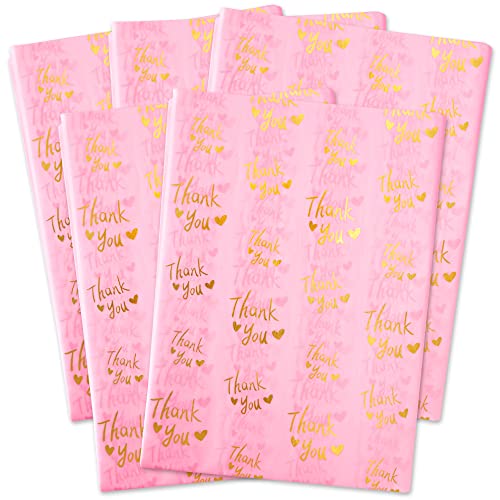 MR FIVE 100 Sheets Large Size Gold Thank You Tissue Paper Bulk,20" x 28",Gold Thank You Tissue Paper for Packaging,Small Business,Gold Tissue Paper for Mother's Day,Birthday,Thanksgiving (Pink)