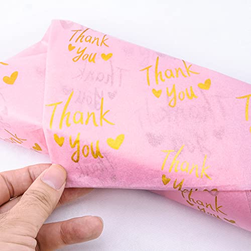 MR FIVE 100 Sheets Large Size Gold Thank You Tissue Paper Bulk,20" x 28",Gold Thank You Tissue Paper for Packaging,Small Business,Gold Tissue Paper for Mother's Day,Birthday,Thanksgiving (Pink)