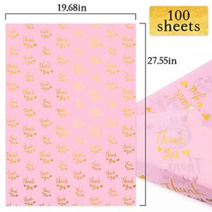 MR FIVE 100 Sheets Large Size Gold Thank You Tissue Paper Bulk,20" x 28",Gold Thank You Tissue Paper for Packaging,Small Business,Gold Tissue Paper for Mother's Day,Birthday,Thanksgiving (Pink)