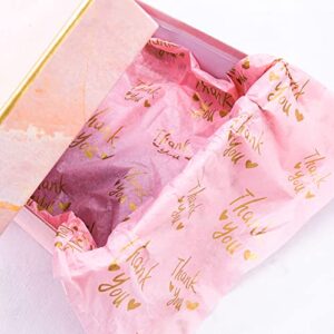 MR FIVE 100 Sheets Large Size Gold Thank You Tissue Paper Bulk,20" x 28",Gold Thank You Tissue Paper for Packaging,Small Business,Gold Tissue Paper for Mother's Day,Birthday,Thanksgiving (Pink)