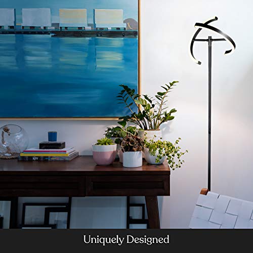 Brightech Halo Split Floor Lamp, Modern Bright LED Torchiere Floor Lamp for Offices - Dimmable, Tall Standing Lamp for Living Room or Bedroom - Adjustable Light w/ Rotating Angles - Jet Black