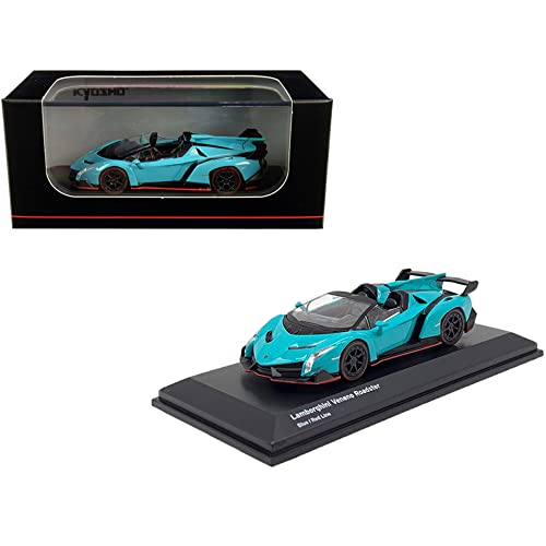 Veneno Roadster Light Blue with Red Line 1/64 Diecast Model Car by Kyosho KS07040A4