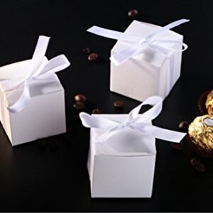 AWELL White Gift Candy Box Bulk 2x2x2 inches with White Ribbon Party Favor Box,Pack of 50