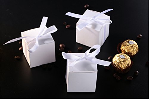 AWELL White Gift Candy Box Bulk 2x2x2 inches with White Ribbon Party Favor Box,Pack of 50