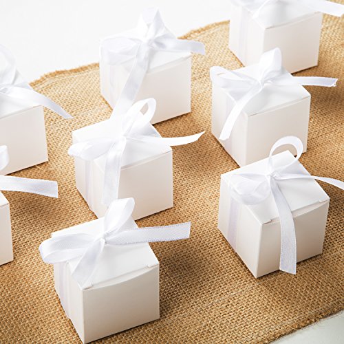 AWELL White Gift Candy Box Bulk 2x2x2 inches with White Ribbon Party Favor Box,Pack of 50