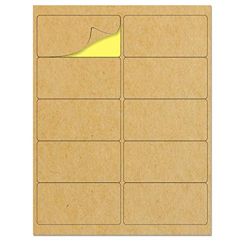 4" x 2" Kraft Labels Stickers, Letter Size with Print Templates - 150 Sheets, Pack of 1500