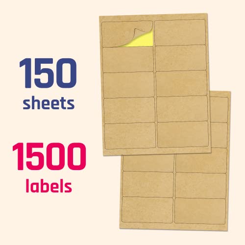 4" x 2" Kraft Labels Stickers, Letter Size with Print Templates - 150 Sheets, Pack of 1500