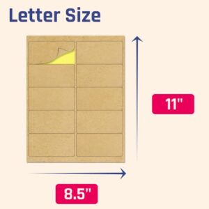 4" x 2" Kraft Labels Stickers, Letter Size with Print Templates - 150 Sheets, Pack of 1500