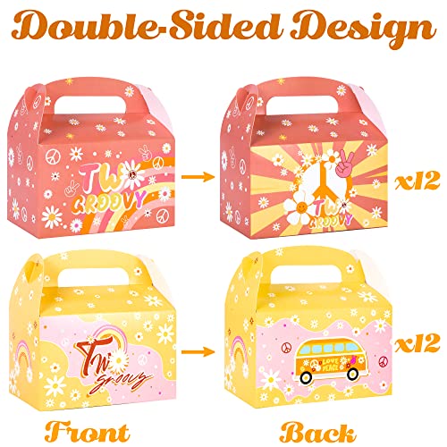 umoni 24pcs Groovy Hippie Party Treat Boxes Two Groovy Party Favors Retro Hobo Theme Goody Gift Boxes for Girl‘s 2 Year Old Birthday Party Supplies