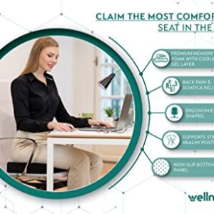 Wellnetech Seat Cushion Non-Slip Sciatica & Back Coccyx Tailbone Pain Relief Car Seat Cushion All-Day Sitting Comfort for Office Desk Gaming Chair. Enhanced Gel Memory Foam Seat Cushion