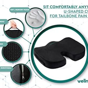 Wellnetech Seat Cushion Non-Slip Sciatica & Back Coccyx Tailbone Pain Relief Car Seat Cushion All-Day Sitting Comfort for Office Desk Gaming Chair. Enhanced Gel Memory Foam Seat Cushion