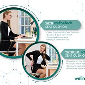 Wellnetech Seat Cushion Non-Slip Sciatica & Back Coccyx Tailbone Pain Relief Car Seat Cushion All-Day Sitting Comfort for Office Desk Gaming Chair. Enhanced Gel Memory Foam Seat Cushion