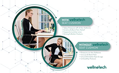 Wellnetech Seat Cushion Non-Slip Sciatica & Back Coccyx Tailbone Pain Relief Car Seat Cushion All-Day Sitting Comfort for Office Desk Gaming Chair. Enhanced Gel Memory Foam Seat Cushion