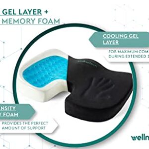 Wellnetech Seat Cushion Non-Slip Sciatica & Back Coccyx Tailbone Pain Relief Car Seat Cushion All-Day Sitting Comfort for Office Desk Gaming Chair. Enhanced Gel Memory Foam Seat Cushion