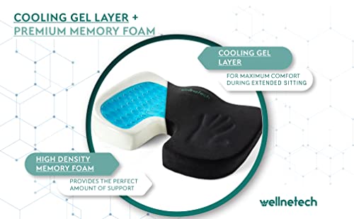 Wellnetech Seat Cushion Non-Slip Sciatica & Back Coccyx Tailbone Pain Relief Car Seat Cushion All-Day Sitting Comfort for Office Desk Gaming Chair. Enhanced Gel Memory Foam Seat Cushion