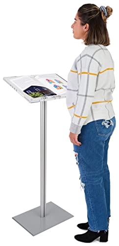 Displays2go CLRLECBNDS Floor Standing Speaking Podium, Slanted Top, Quick Assembly, Silver