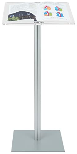 Displays2go CLRLECBNDS Floor Standing Speaking Podium, Slanted Top, Quick Assembly, Silver