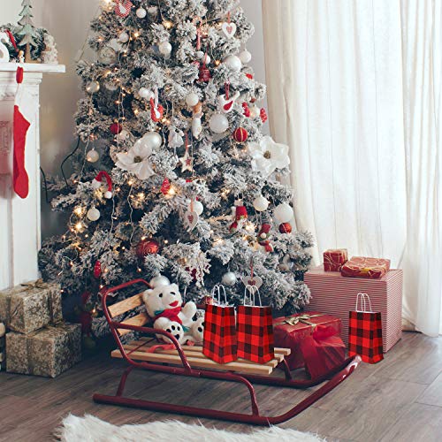 Cooraby 20 Pieces Red and Black Plaid Paper Party Bags Gift Bag Christmas Bag Birthday Kraft Party Bags with Handle for Wedding and Party Celebrations