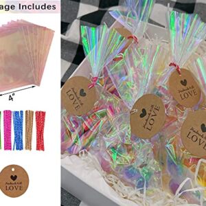 Zulihoia Christmas 100 PCS Cellophane Treat Bags, 4" x 6" Cookie Candy Popcorn Bags, Clear Small Gift Bags, Decorative Party Favor Bags