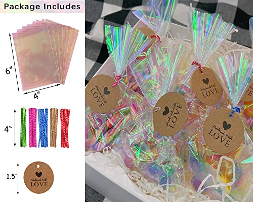 Zulihoia Christmas 100 PCS Cellophane Treat Bags, 4" x 6" Cookie Candy Popcorn Bags, Clear Small Gift Bags, Decorative Party Favor Bags