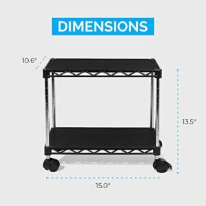 ZBRANDS // Printer Stand Cart Mini, 15" x 10.6", Mobile Fax Stand with Swivel Wheels, Black Finish, 2 Tiers Heavy Duty (Mini)