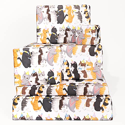 CENTRAL 23 - Fun Cat Wrapping Paper - 6 Sheets of Gift Wrap - For Men Women - Cat Conga - For Cat Owners - For Men Women - Recyclable