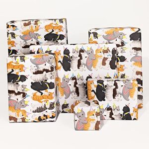 CENTRAL 23 - Fun Cat Wrapping Paper - 6 Sheets of Gift Wrap - For Men Women - Cat Conga - For Cat Owners - For Men Women - Recyclable