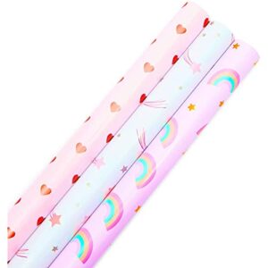 sparkle and bash pink wrapping paper roll (30 inches x 16 feet, 3 rolls)