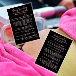 Body Sculpting Pre and Post Treatment Information Cards | 30 Pack | 4x6” inch Large Postcard Size | Black with Rose Gold Silhouette Design