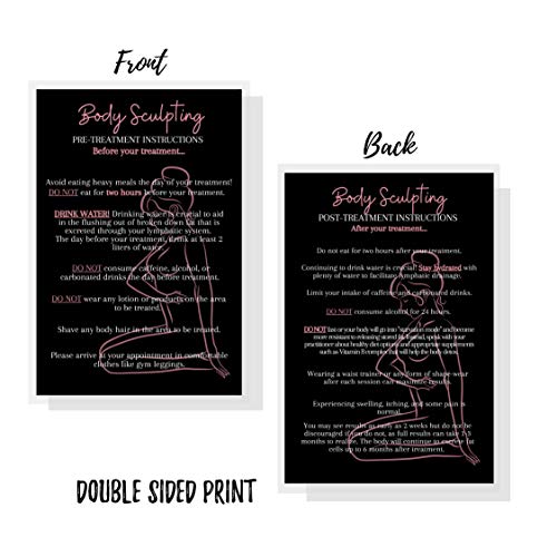 Body Sculpting Pre and Post Treatment Information Cards | 30 Pack | 4x6” inch Large Postcard Size | Black with Rose Gold Silhouette Design