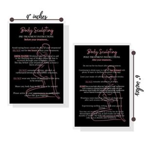 Body Sculpting Pre and Post Treatment Information Cards | 30 Pack | 4x6” inch Large Postcard Size | Black with Rose Gold Silhouette Design