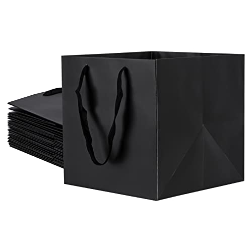 Sdootjewelry Black Gift Bags, 12 Pack Kraft Paper Bags with Handles, 10’’×10’’×10’’ Square Paper Bags, Candle Gift Gags, Black Shopping Bags for Small Business