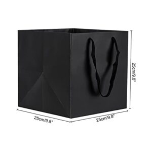 Sdootjewelry Black Gift Bags, 12 Pack Kraft Paper Bags with Handles, 10’’×10’’×10’’ Square Paper Bags, Candle Gift Gags, Black Shopping Bags for Small Business