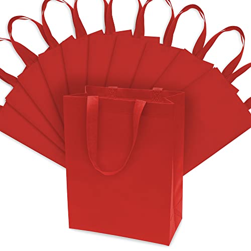 Red Gift Bags - 12 Pack Large Reusable Fabric Gift Wrap Totes with Handles for Party Favor & Goodie Bags, Birthday & Holiday Gifts, Bags for Small Business & Retail Merchandise, in Bulk - 10x5x13