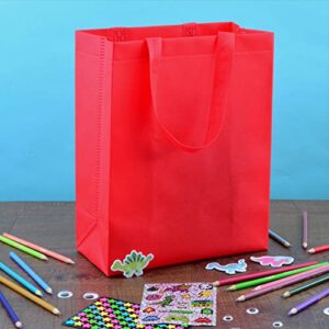 Red Gift Bags - 12 Pack Large Reusable Fabric Gift Wrap Totes with Handles for Party Favor & Goodie Bags, Birthday & Holiday Gifts, Bags for Small Business & Retail Merchandise, in Bulk - 10x5x13