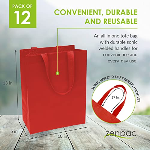 Red Gift Bags - 12 Pack Large Reusable Fabric Gift Wrap Totes with Handles for Party Favor & Goodie Bags, Birthday & Holiday Gifts, Bags for Small Business & Retail Merchandise, in Bulk - 10x5x13