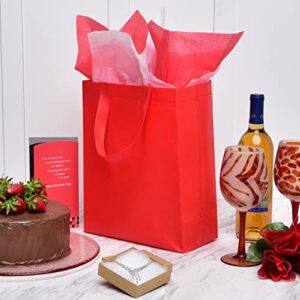 Red Gift Bags - 12 Pack Large Reusable Fabric Gift Wrap Totes with Handles for Party Favor & Goodie Bags, Birthday & Holiday Gifts, Bags for Small Business & Retail Merchandise, in Bulk - 10x5x13