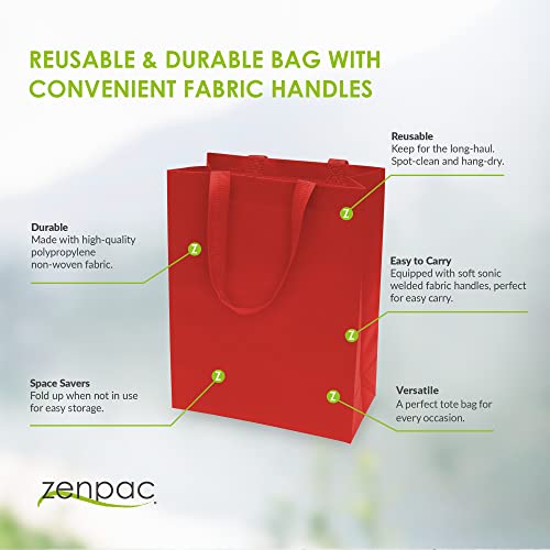 Red Gift Bags - 12 Pack Large Reusable Fabric Gift Wrap Totes with Handles for Party Favor & Goodie Bags, Birthday & Holiday Gifts, Bags for Small Business & Retail Merchandise, in Bulk - 10x5x13