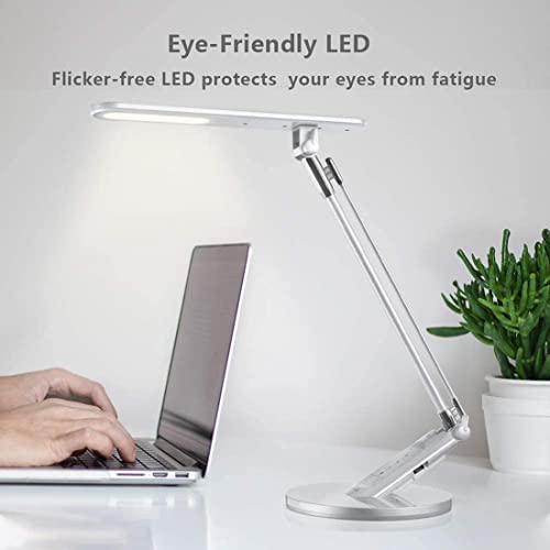 LED Desk Lamp,JUKSTG Eye-Caring Table Lamp 7 Brightness Levels 4 Lighting Modes Home Office Lamps,Desk Light with USB Charging Port,Blue Light Filter,Touch Control,14W Adjustable Reading Lamps,Silver