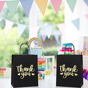 QIELSER Thank You Gift Bags Bulk 50 Pcs Medium, Gold Foil Thank You Black Paper Bags with Handles for Retail Shopping, Wedding, Baby Shower Holiday, Party Favors, Size 8x4.75x10 Inches