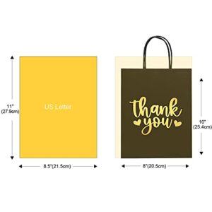 QIELSER Thank You Gift Bags Bulk 50 Pcs Medium, Gold Foil Thank You Black Paper Bags with Handles for Retail Shopping, Wedding, Baby Shower Holiday, Party Favors, Size 8x4.75x10 Inches