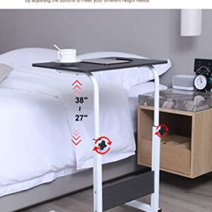 Aduyiuce Small Desk with Wheels - Height Adjustable from 27'' to 38'' Standing Portable Mobile Work Rolling Compact Couch Desk Tray Table for Small Space Couch Laptop Over Treadmill Desk Home Office