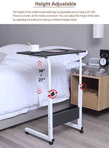 Aduyiuce Small Desk with Wheels - Height Adjustable from 27'' to 38'' Standing Portable Mobile Work Rolling Compact Couch Desk Tray Table for Small Space Couch Laptop Over Treadmill Desk Home Office