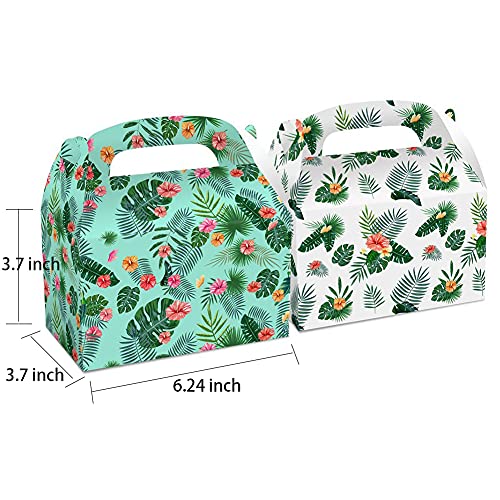 jianxun 24 pcs Luau Hawaiian Tropical Treat Gift Paper Garboard Boxes with Handles for Crafts Candy Goodie Bags, Picnic Snacks, Birthday Party Favor, Baby Shower, green, 3.7x3.7x6.24 Inch